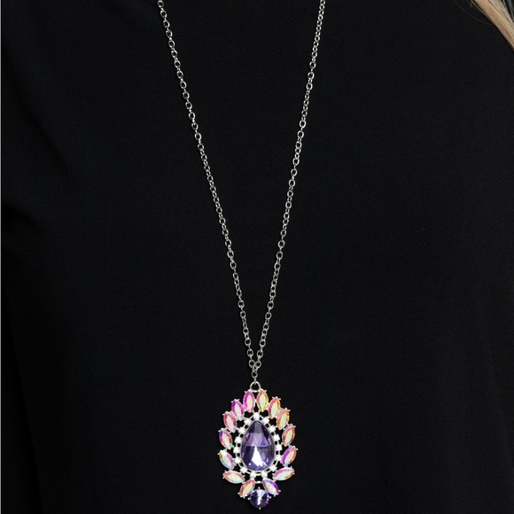 Jewelry | Nwt Purple Iridescent Diamond Rhinestone Pendant Necklace ...